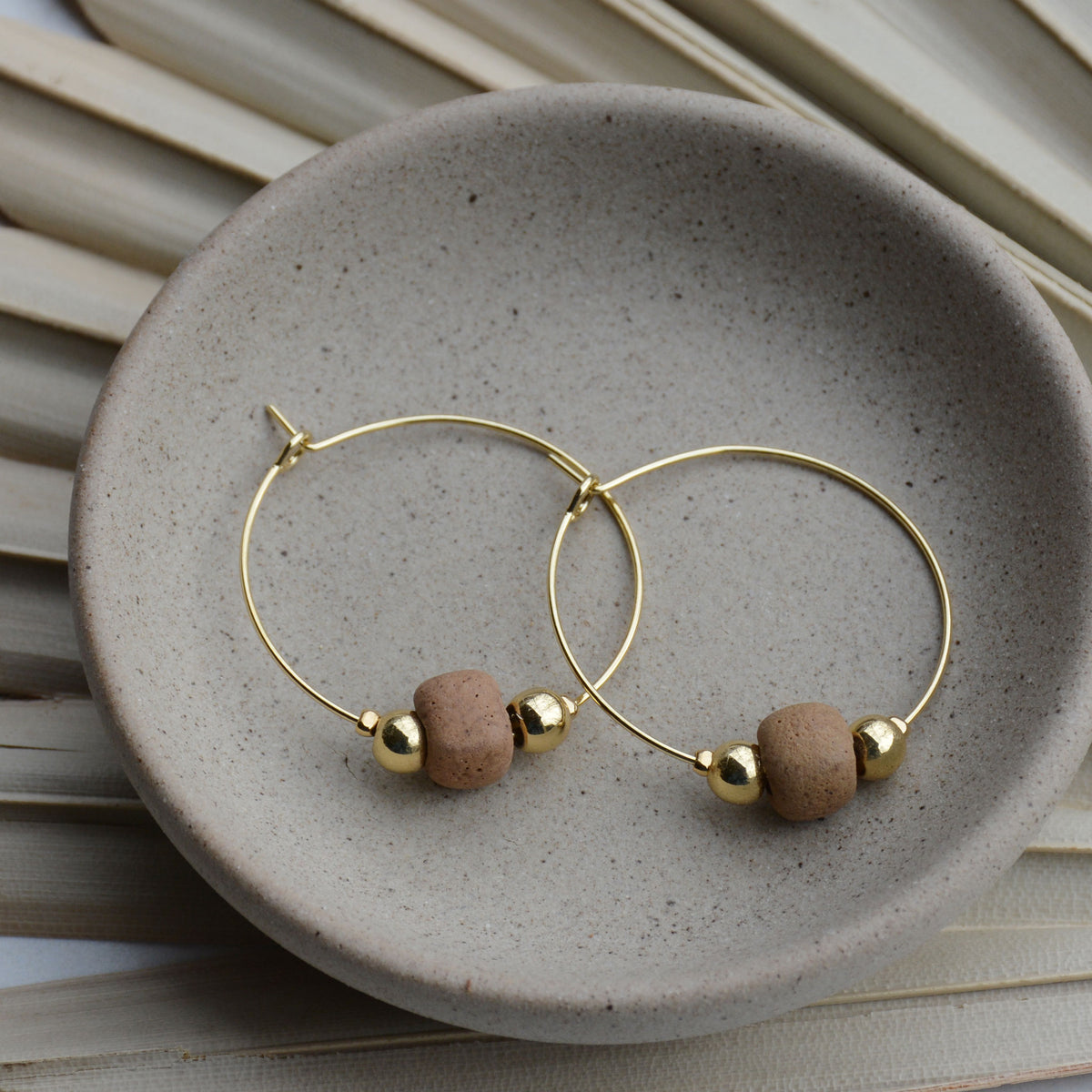 Sand | Square Clay Bead Gold Hoop Earrings – Bèl Kòz Haiti